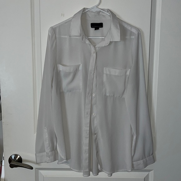 attention | Tops | White Sheer Button Up Blouse | Poshmark